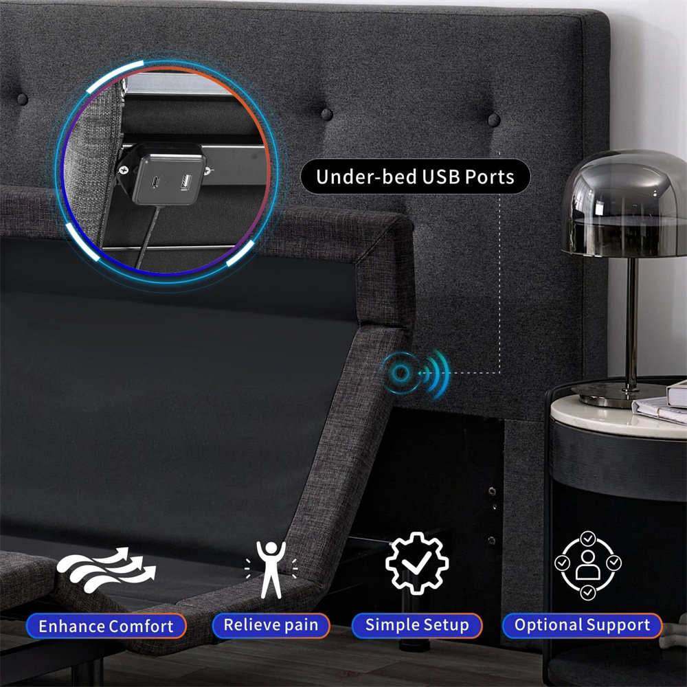 Alwyn Home Adjustable Bed Frame With Thickened Frame, Head And Foot Lift, Head-Pillow-Tilt ...